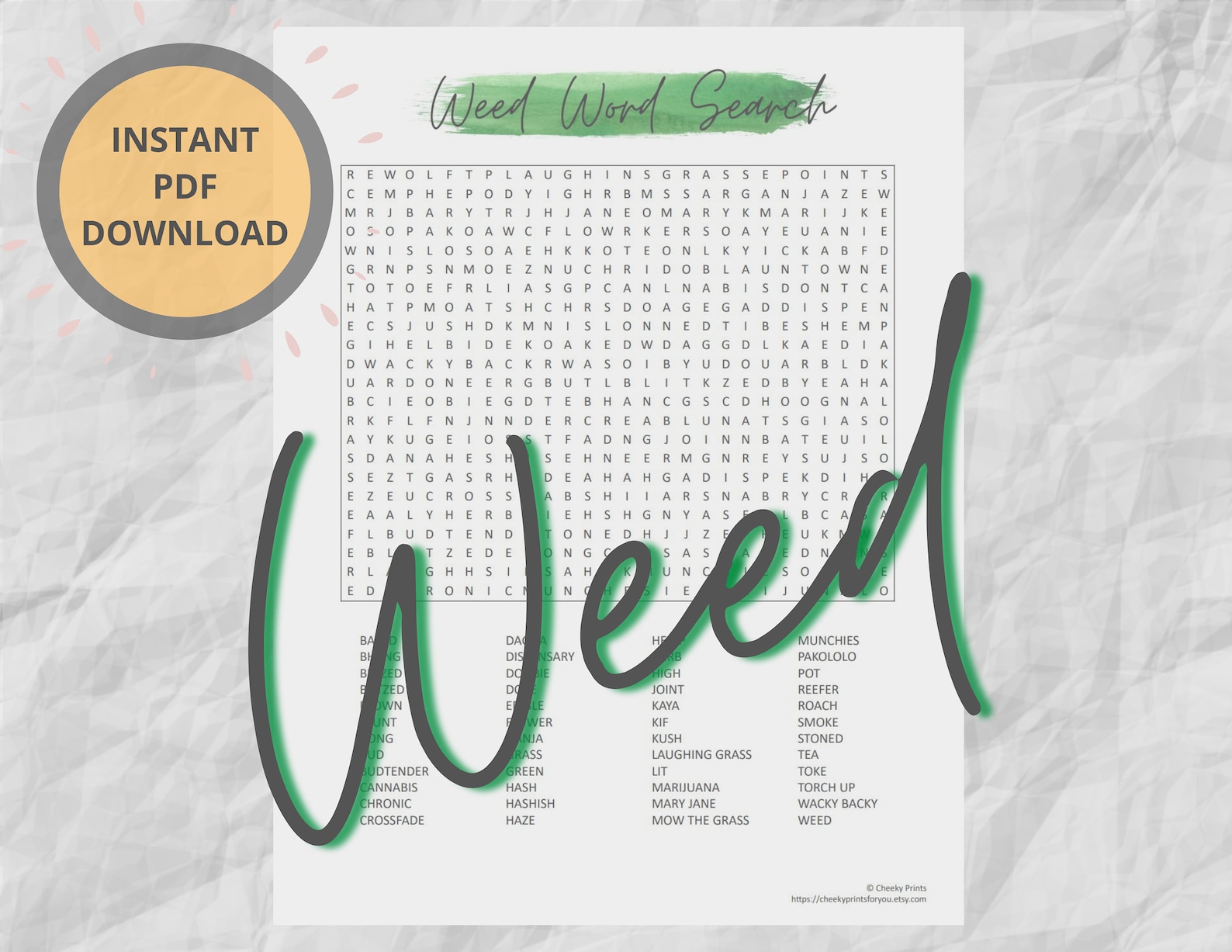 Weed Word Search Puzzle | Gifts for Stoners Printable Games | Instant ...