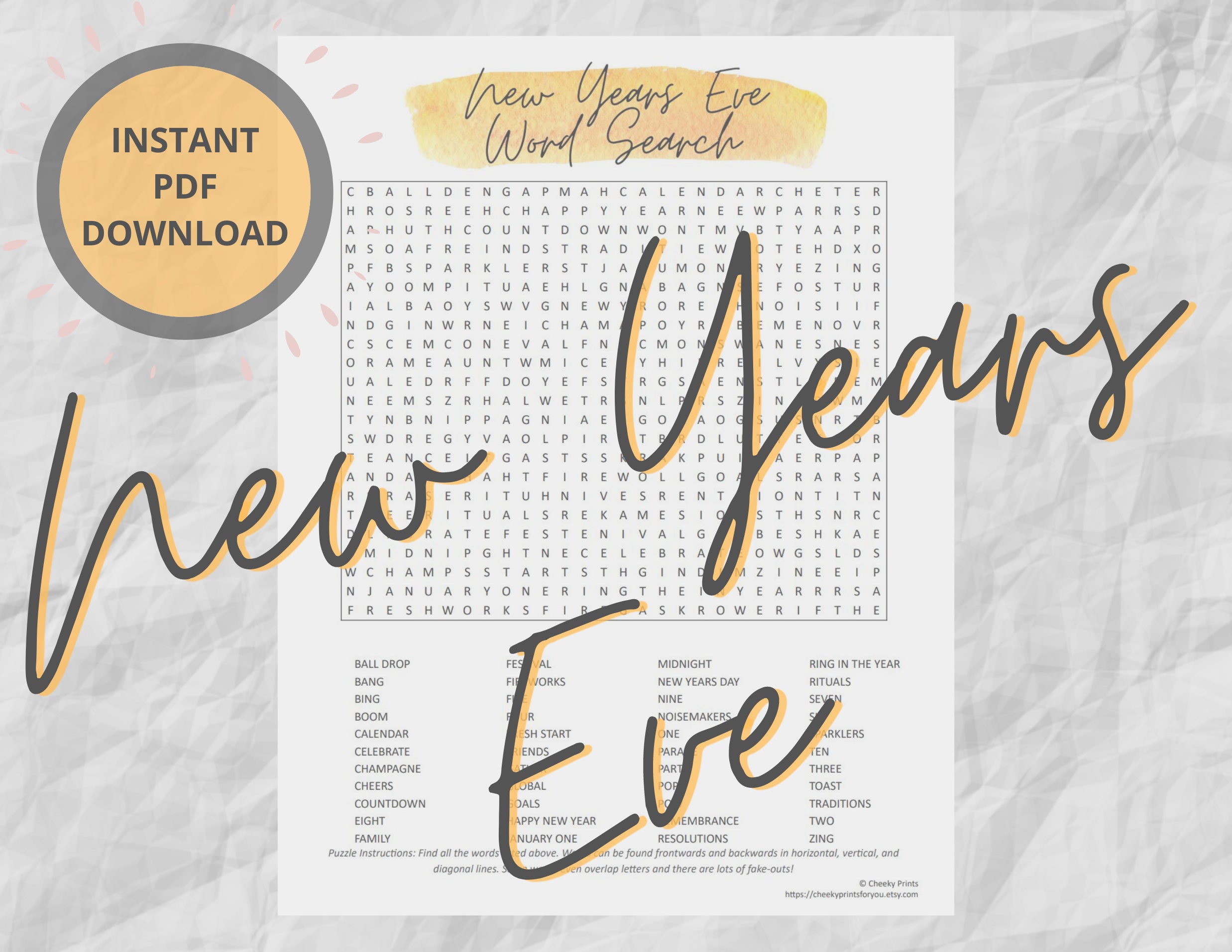 New Years Eve Word Search Puzzle | New Years Eve Activities for Adults ...