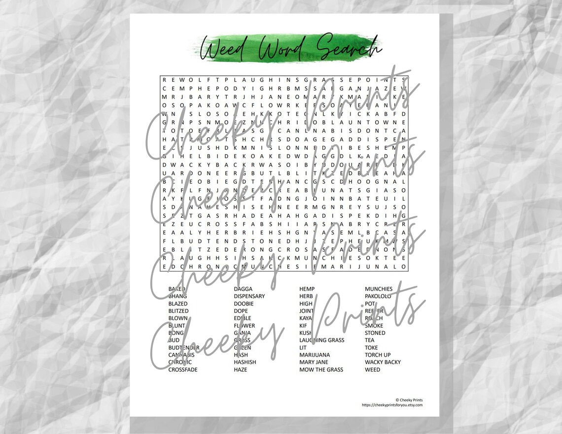 Weed Word Search Puzzle | Gifts for Stoners Printable Games | Instant ...