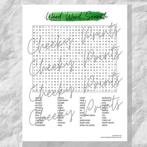 Weed Word Search Puzzle | Gifts for Stoners Printable Games | Instant ...