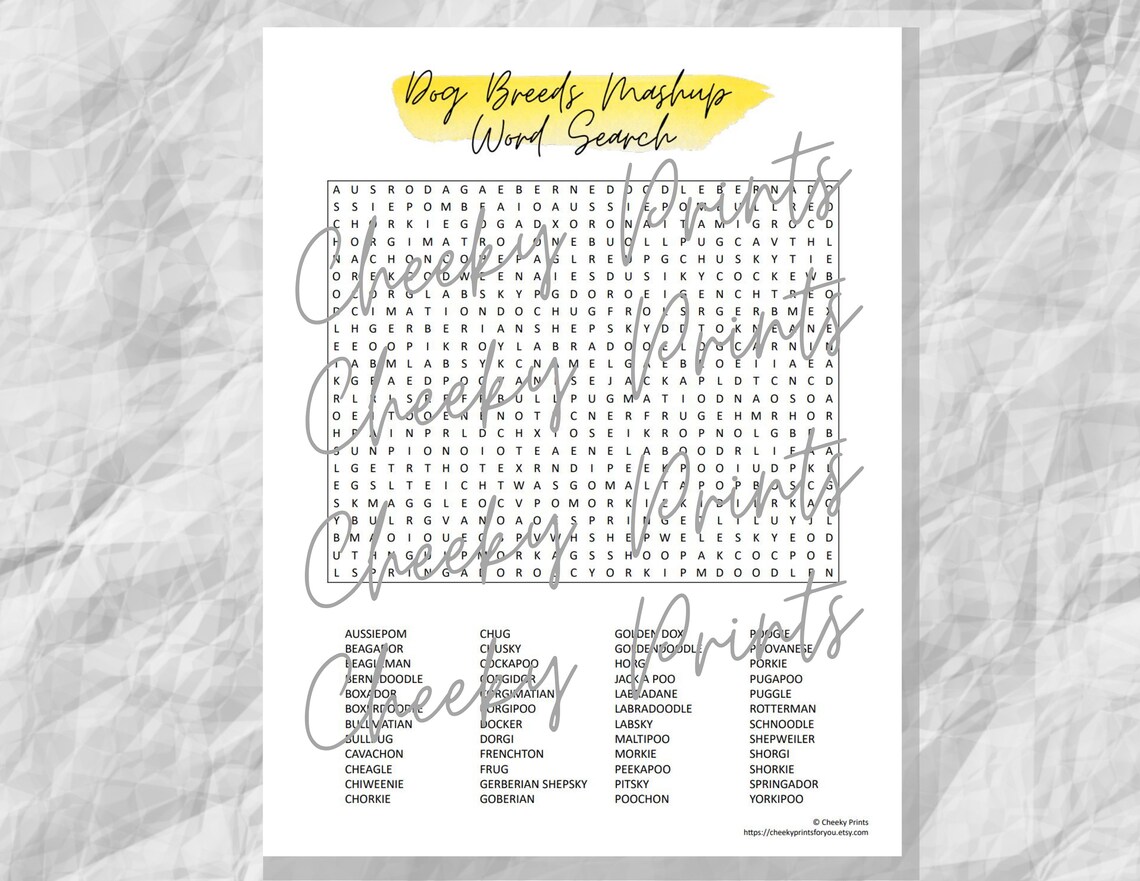 Dog Breeds Mashup Word Search Puzzle | Printable Games | Instant ...