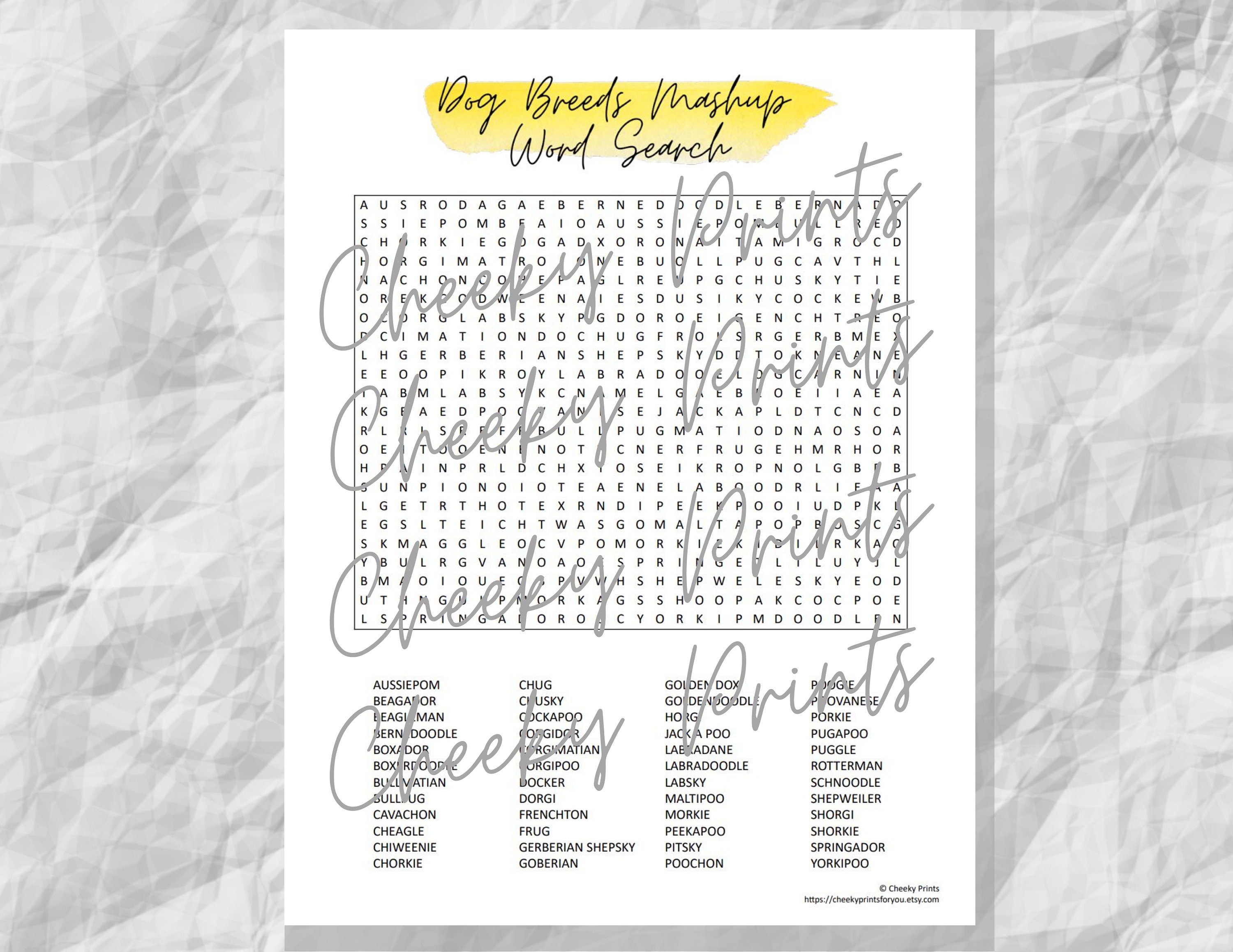 Dog Breeds Mashup Word Search Puzzle | Printable Games | Instant ...