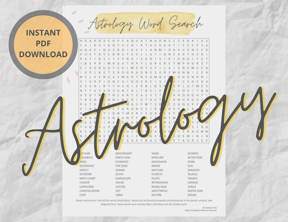 Astrology Word Search Puzzle Horoscope Printable Activity - Etsy