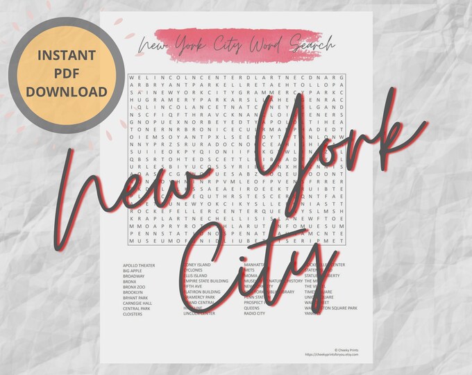 New York City Word Search Puzzle | Printable Travel Games | Instant ...