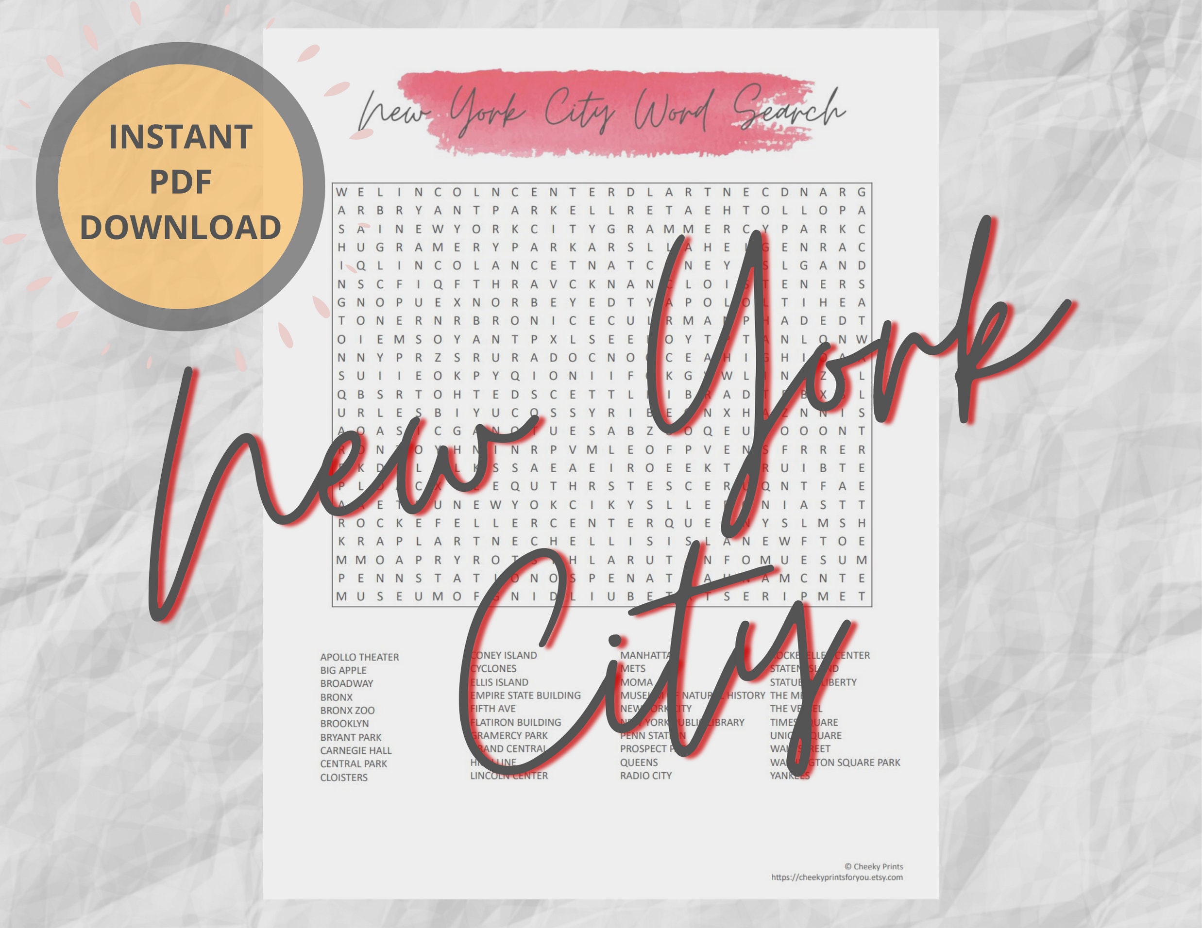 New York City Word Search Puzzle | Printable Travel Games | Instant ...