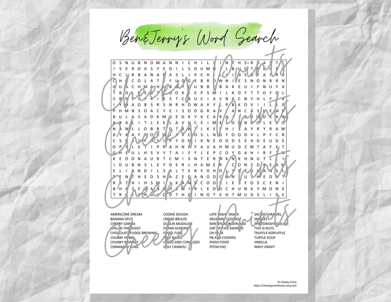 Ben & Jerry's Word Search Puzzle | Printable Games | Instant Download ...