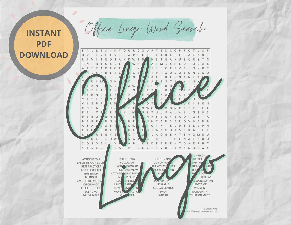 Office Lingo Word Search Puzzle | Printable Games | Instant Download ...