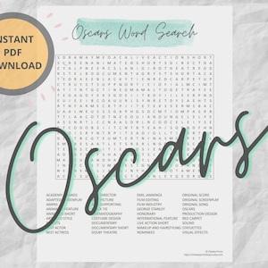 Oscars Word Search Puzzle | Printable Party Games | Instant Download ...