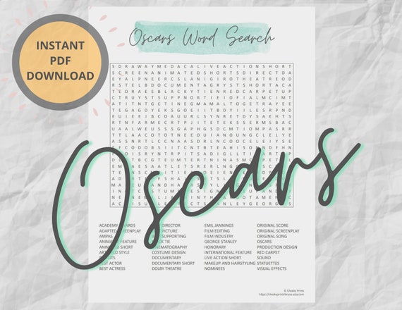 Oscars Word Search Puzzle Printable Party Games Instant - Etsy