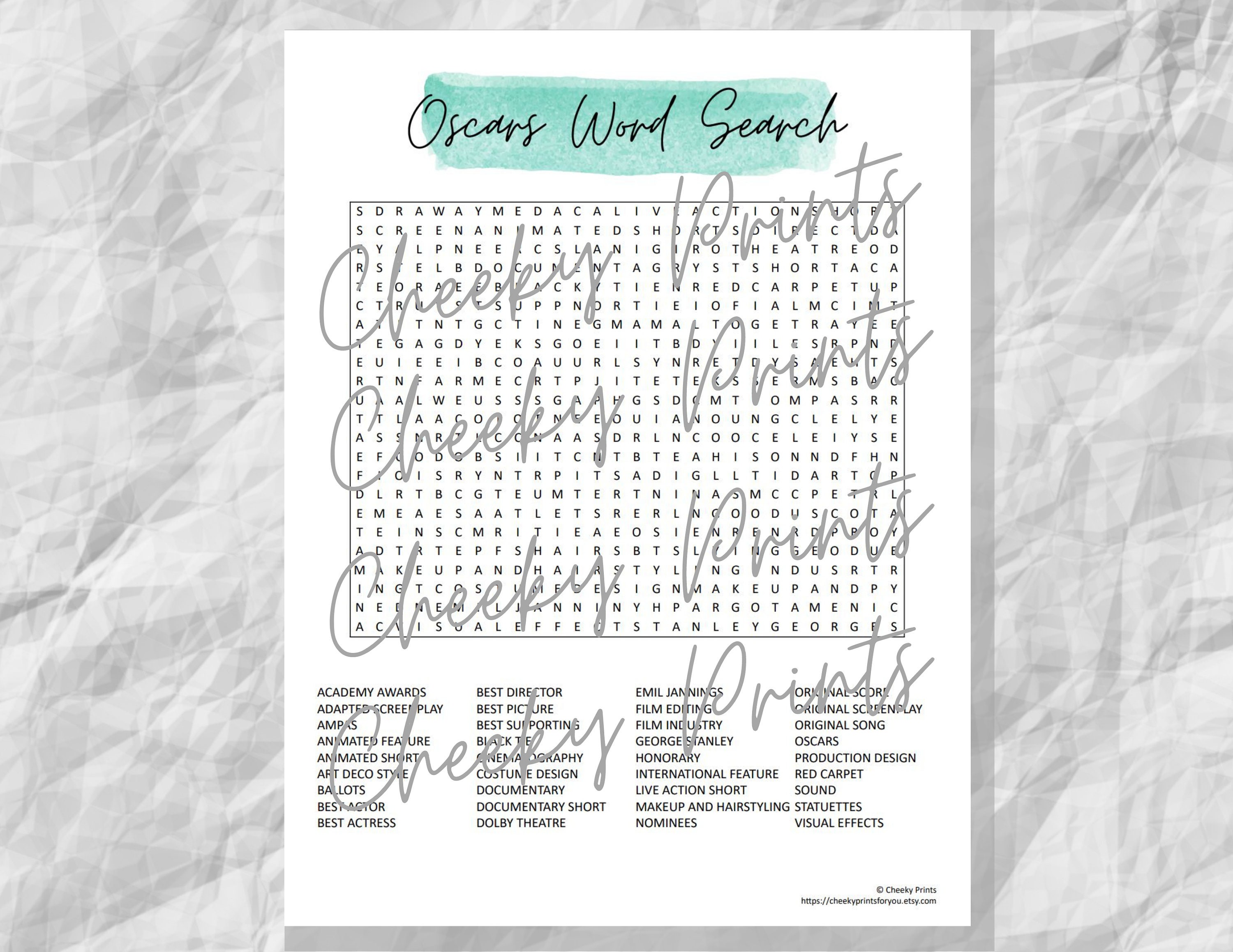 Oscars Word Search Puzzle | Printable Party Games | Instant Download ...