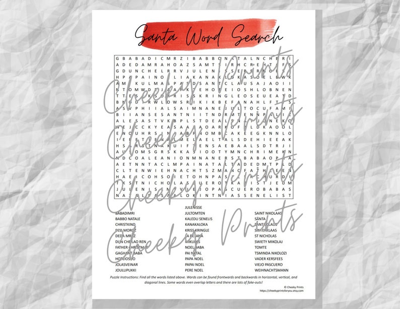Santa Word Search Puzzle | Printable Christmas Party Adult Christmas ...