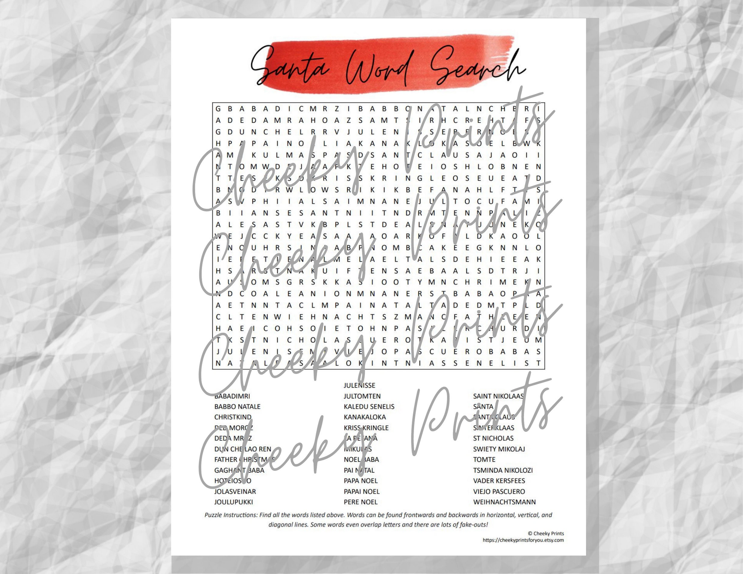 Santa Word Search Puzzle | Printable Christmas Party Adult Christmas ...
