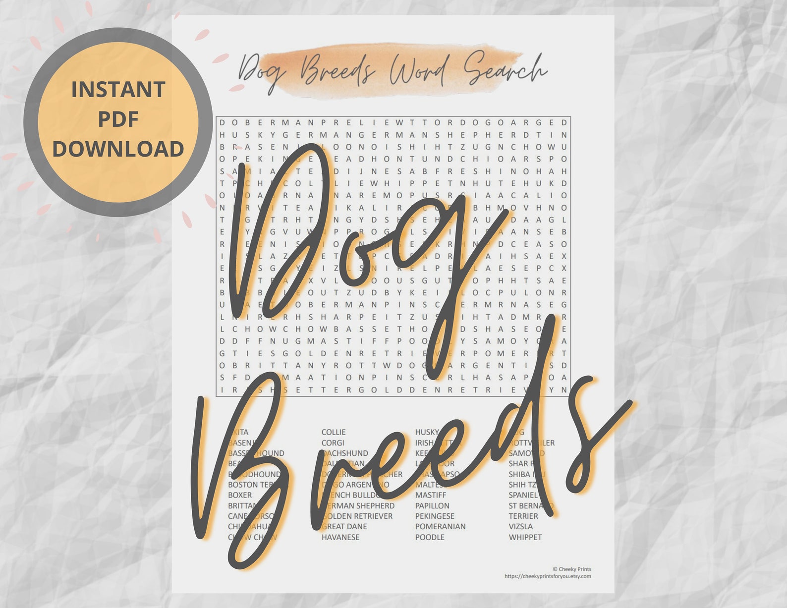 Dog Breeds Word Search Puzzle | Printable Games | Instant Download ...