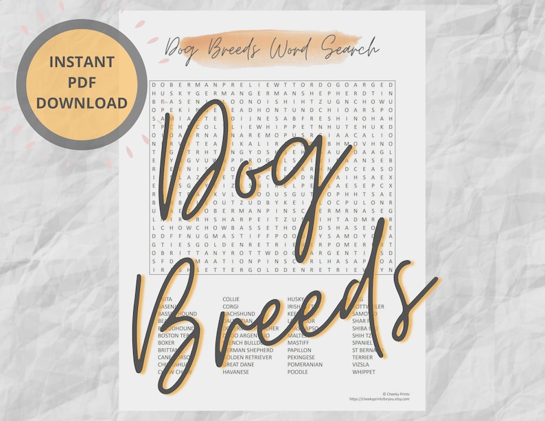 Dog Breeds Word Search Puzzle Printable Games Instant - Etsy Canada