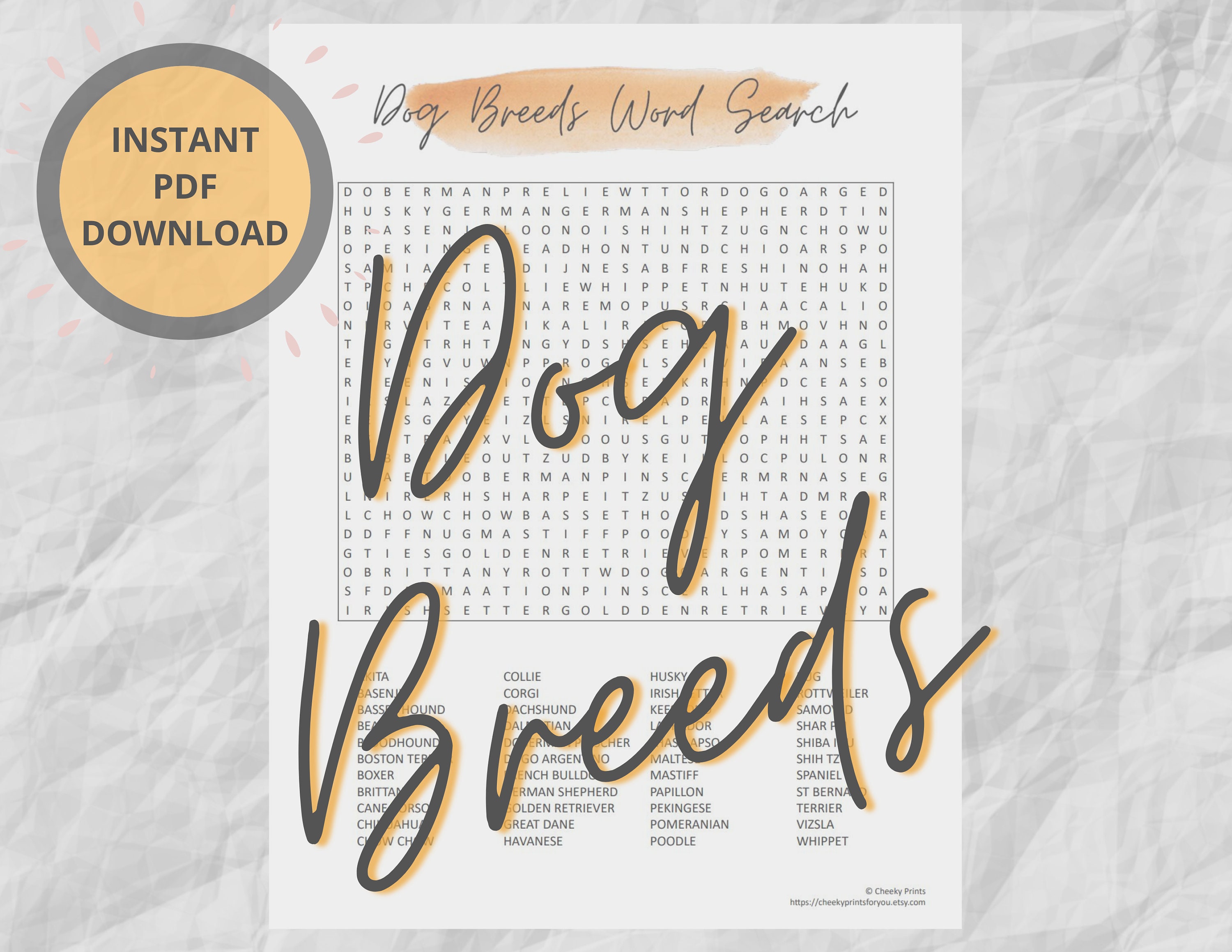 Dog Breeds Word Search Puzzle | Printable Games | Instant Download ...
