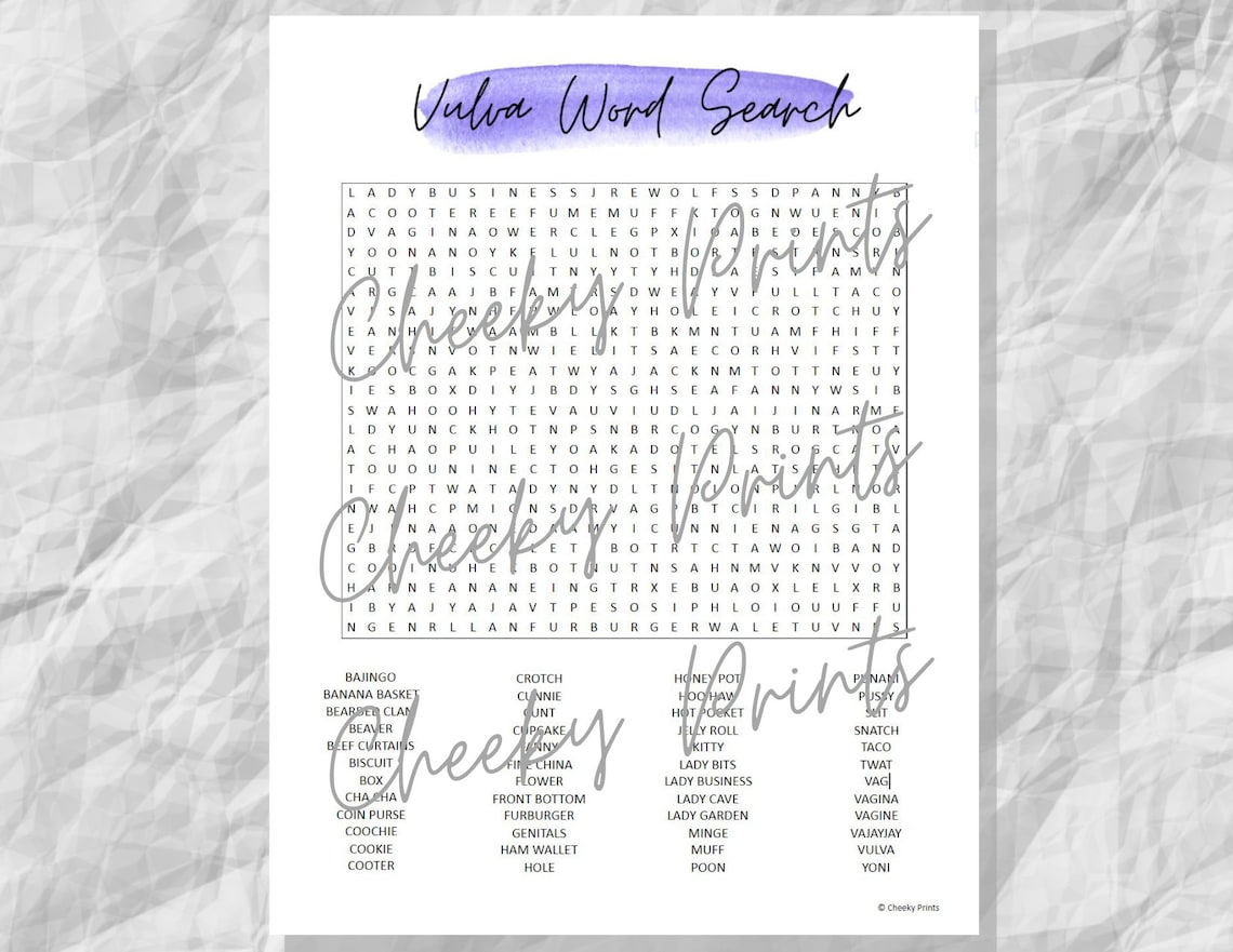 Vagina Vulva Word Search Puzzle | Adult NSFW Puzzle | Instant Download ...