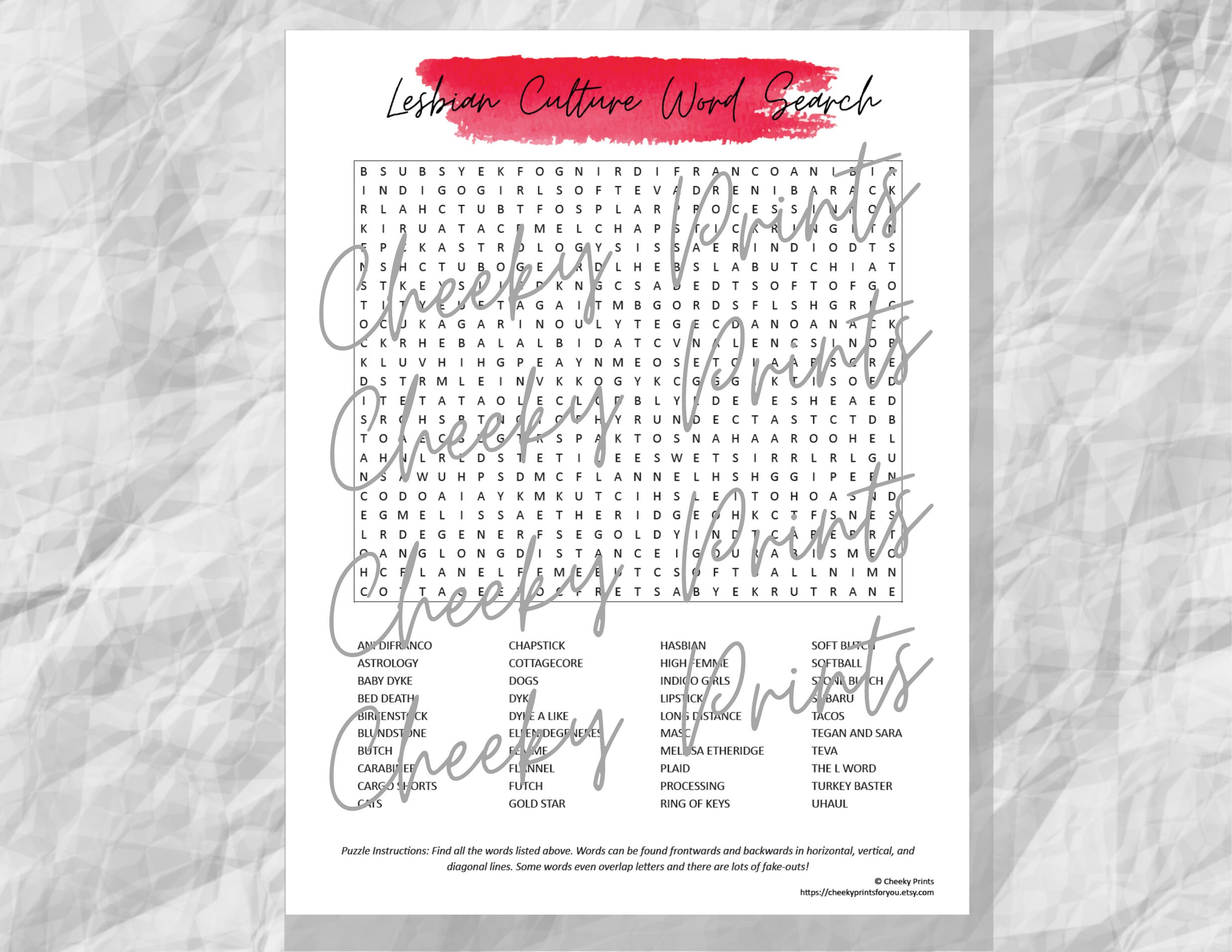 Lesbian Culture Word Search Puzzle LGBTQ Pride Games Queer Gay ...