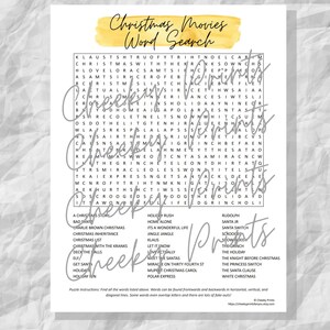 Christmas Movies Word Search Puzzle | Printable Christmas Party Game ...