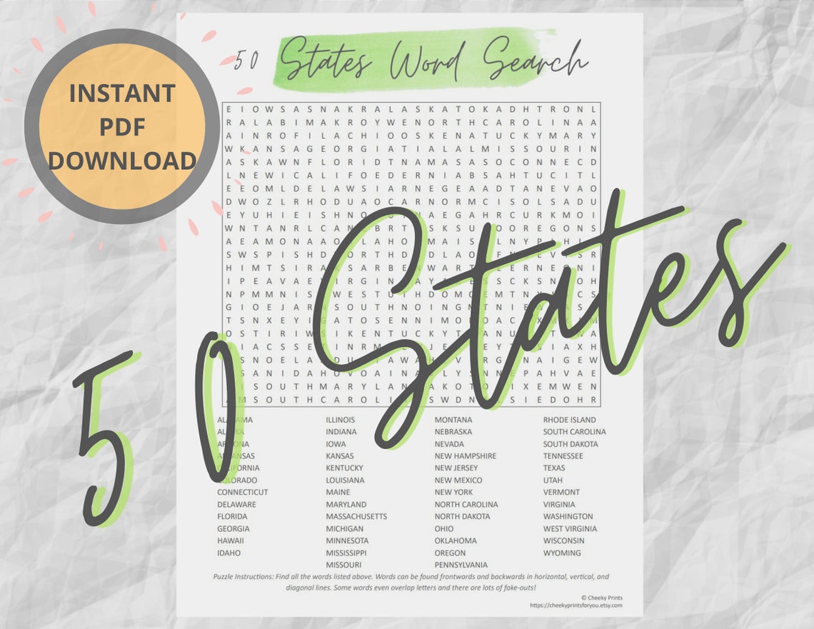 50 States USA America Road Trip Word Search Puzzle for Adults ...