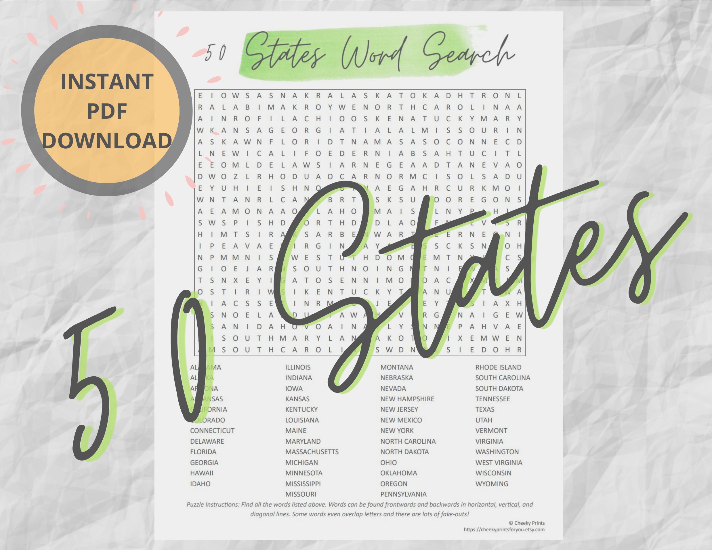 50 States USA America Road Trip Word Search Puzzle for Adults ...