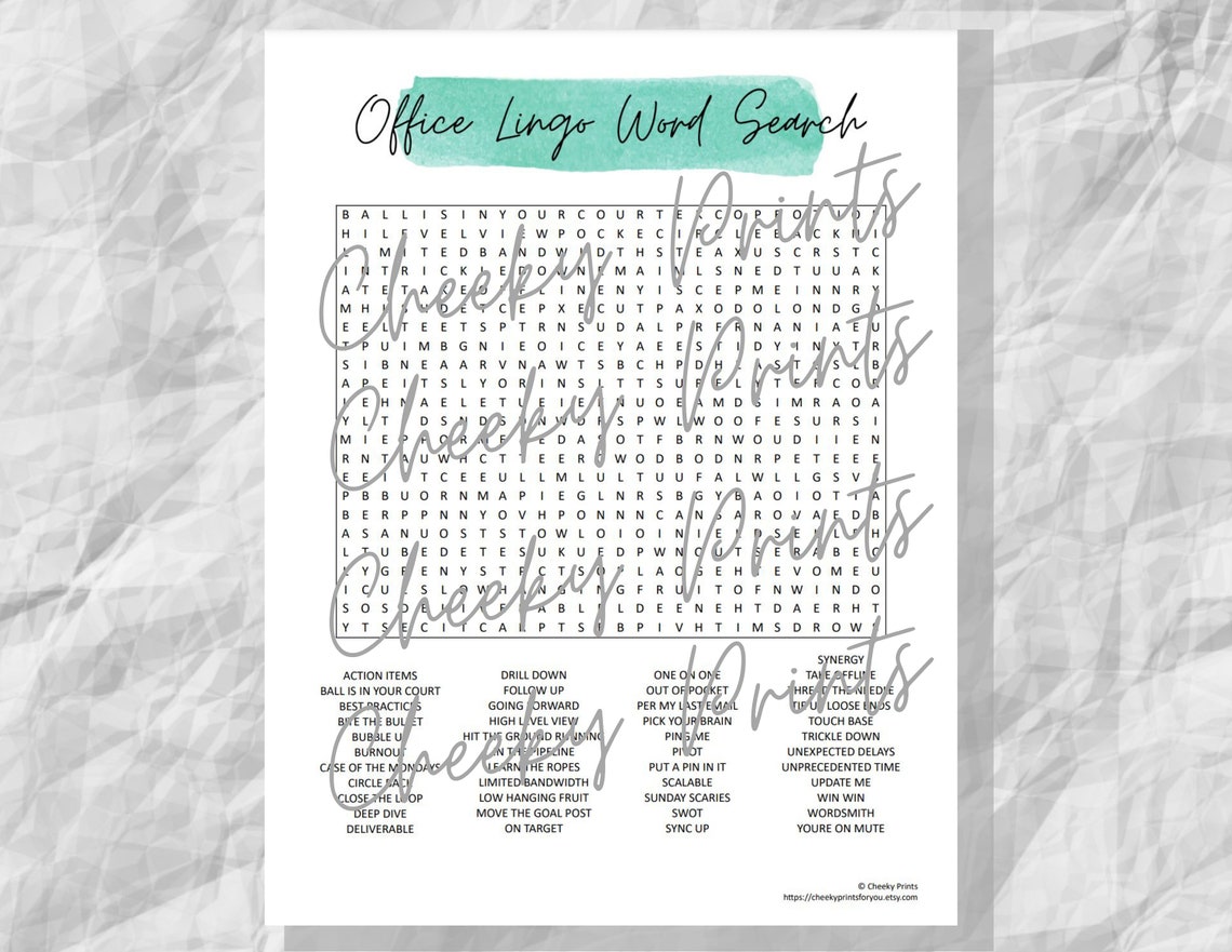 Office Lingo Word Search Puzzle | Printable Games | Instant Download ...