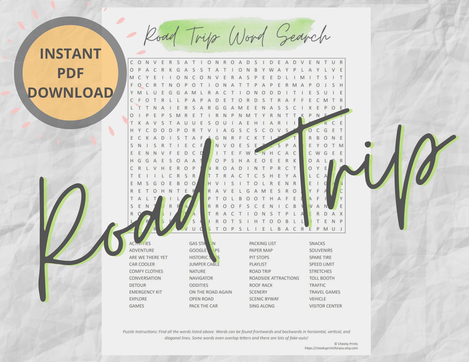 Road Trip Word Search Puzzle for Adults | Printable Travel Games ...