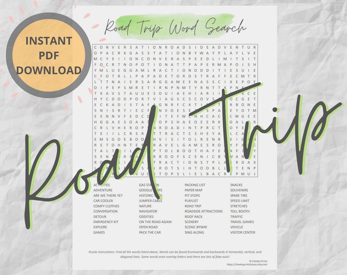 Road Trip Word Search Puzzle for Adults | Printable Travel Games ...