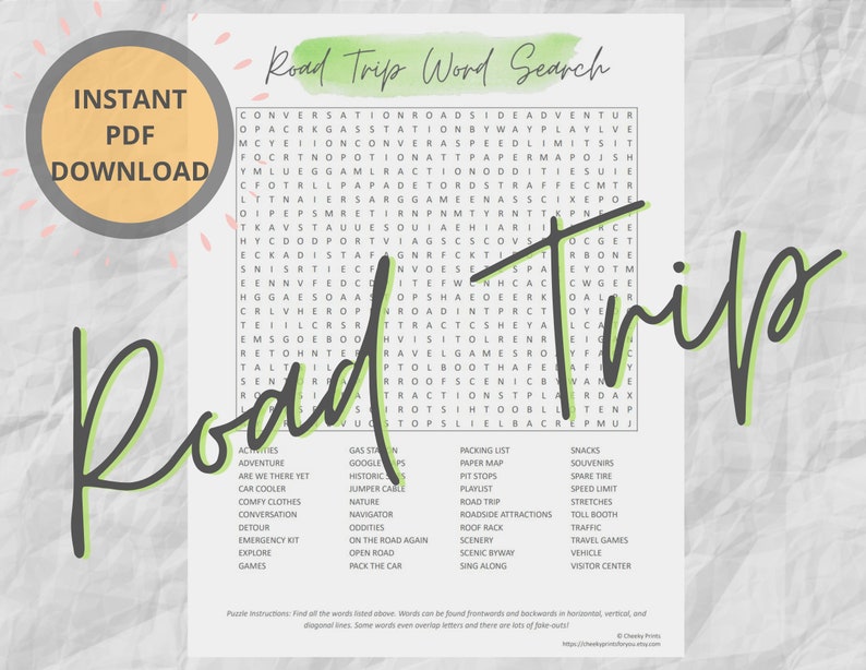 Road Trip Word Search Puzzle for Adults | Printable Travel Games ...
