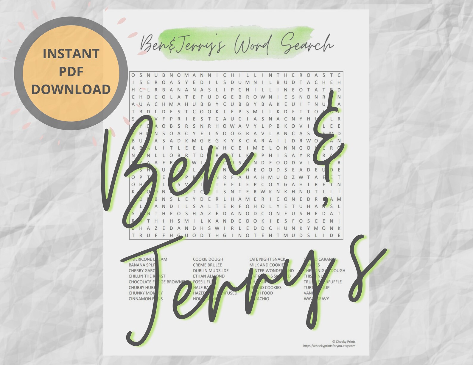 Ben & Jerry's Word Search Puzzle | Printable Games | Instant Download ...