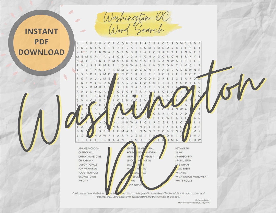 Washington DC Word Search Puzzle | Printable Travel Games | Instant ...