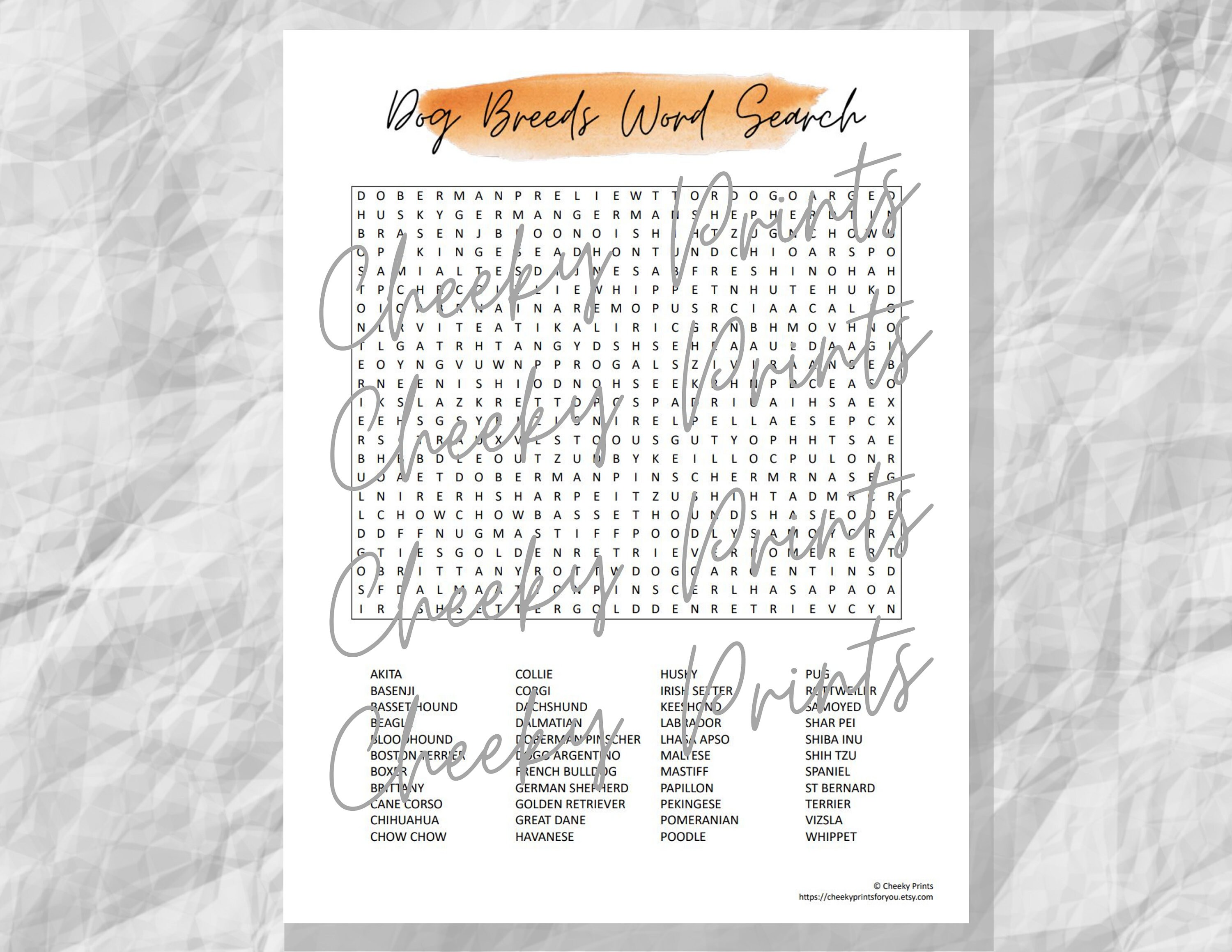 Dog Breeds Word Search Puzzle | Printable Games | Instant Download ...