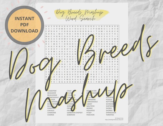 Dog Breeds Mashup Word Search Puzzle Printable Games - Etsy