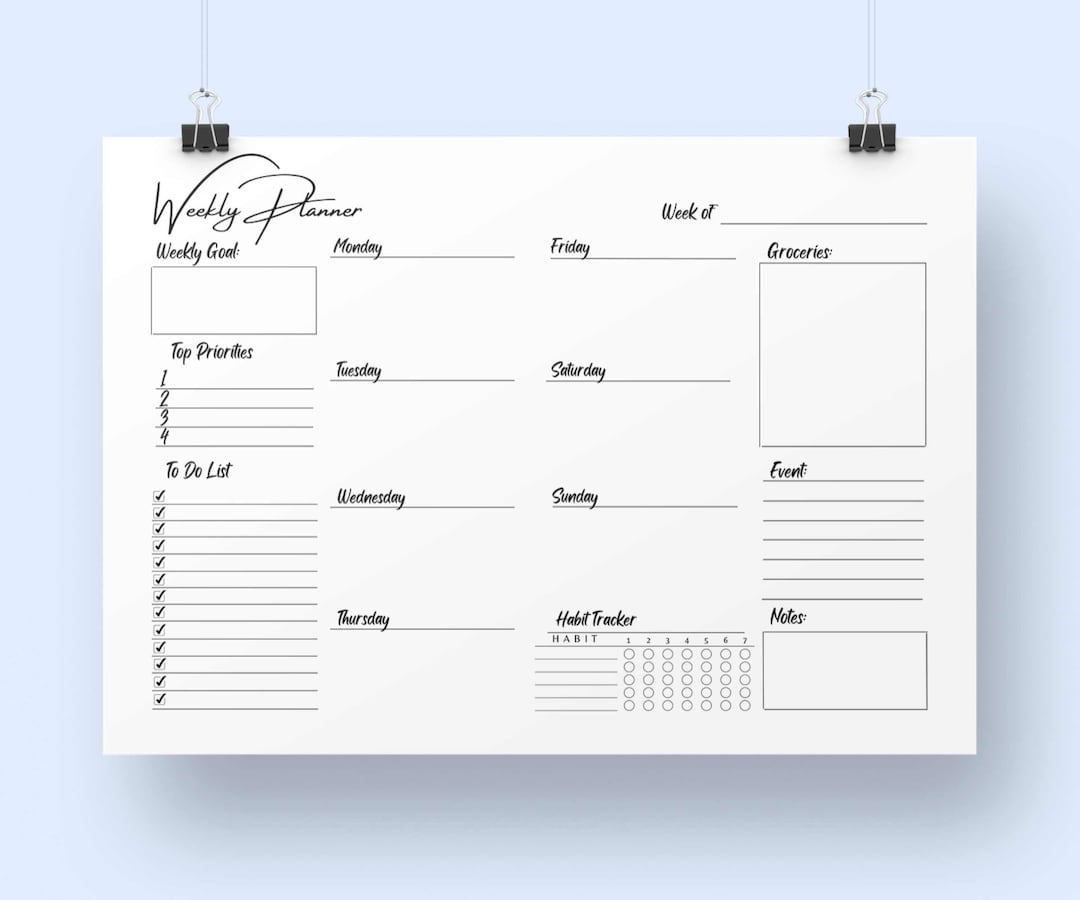 Weekly Planner, Undated A3 Weekly Planner, ADHD Planner Printable ...