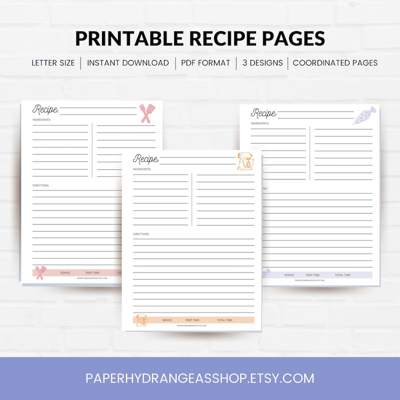 Recipe Book Pdf Sheets - Etsy