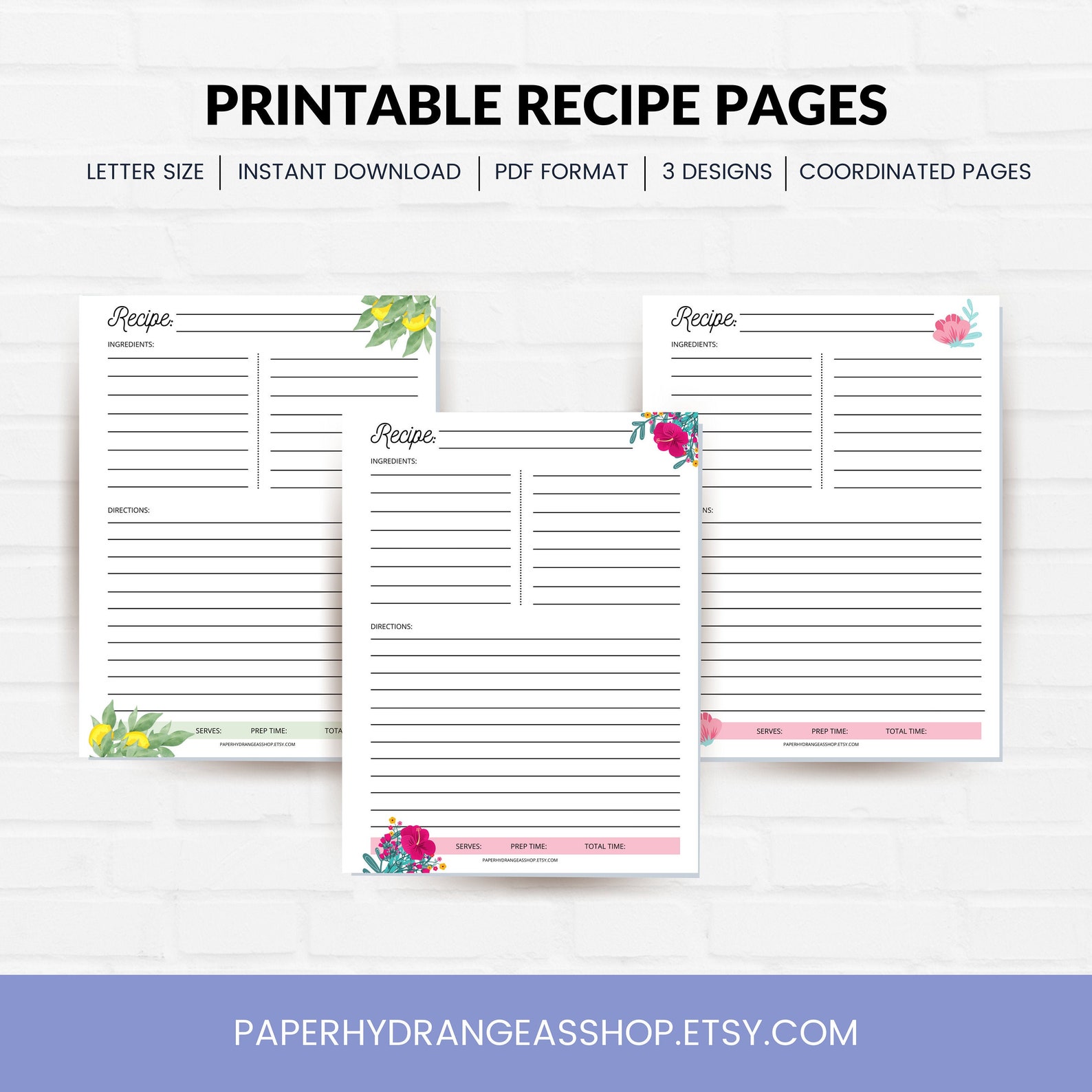 Printable Blank Recipe Planner Pages, Digital Recipe Sheet for Meal ...