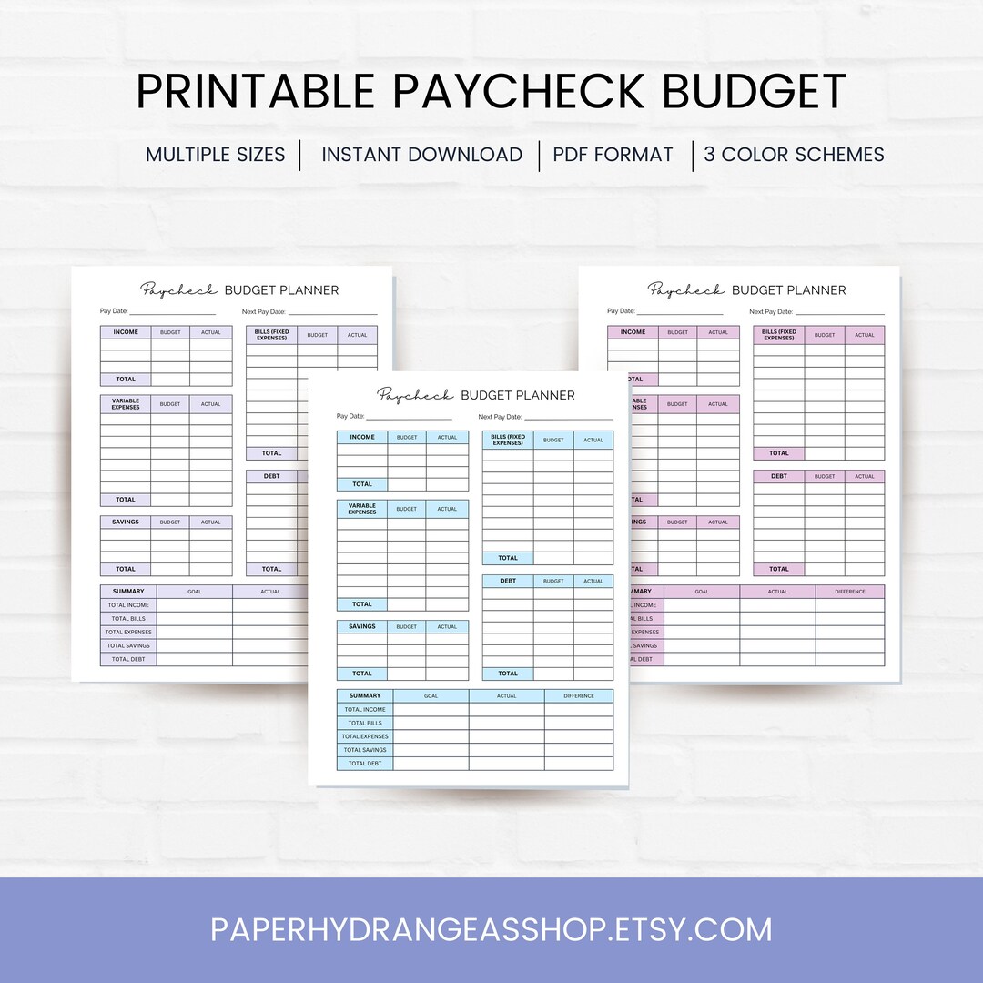 Printable Paycheck Budget Planner Pages, Digital Blank Budget Planner ...