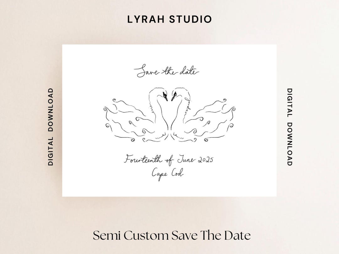 THE SWANS Elegant Save the Date With Personalised Calligraphy and Hand ...