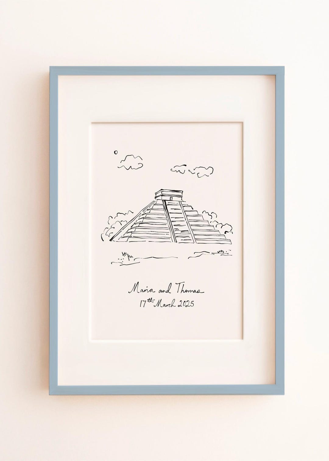 Personalised Chichen Itza Art Print; Unique Couples First Date, Travel ...