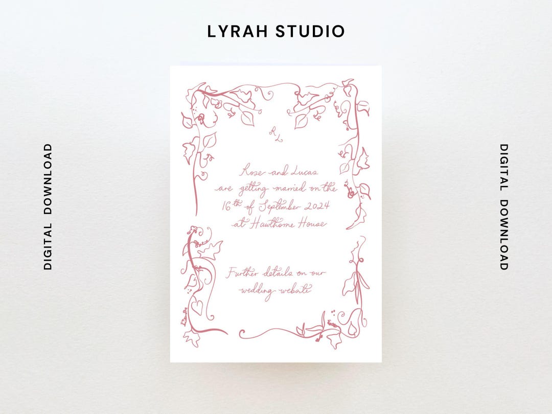 VINTAGE GARDEN | Elegant Calligraphy Wedding Invitation With Dusky Pink ...