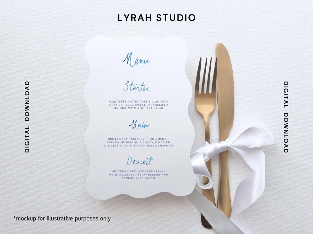 Blue Watercolour Calligraphy Wedding Menu Headers Lettering for Dinner ...