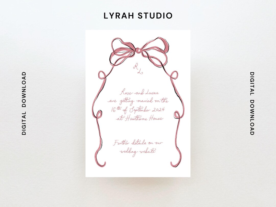 THE BOW Dusky Pink Calligraphy Wedding Invitation With Monogram ...