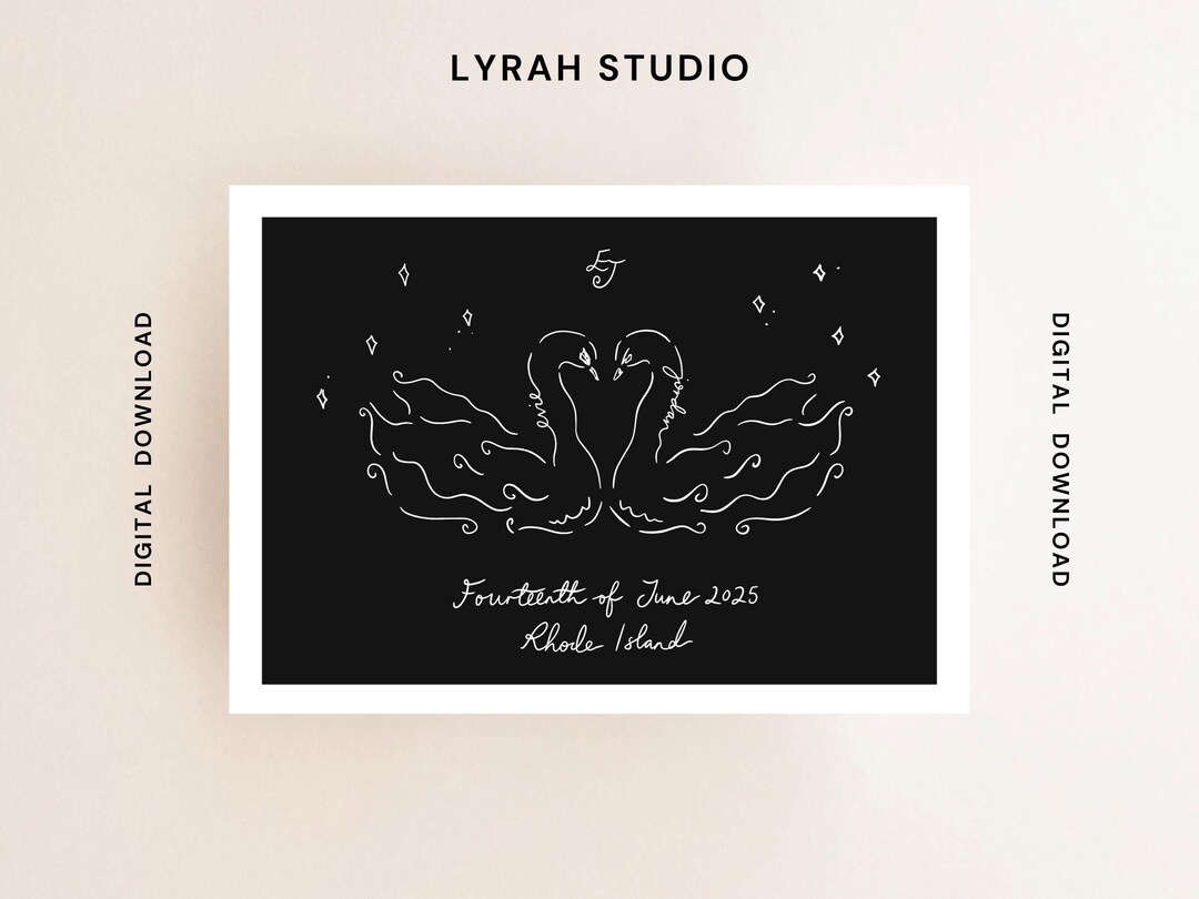 Calligraphy Wedding Save the Date With Black Celestial Swan ...