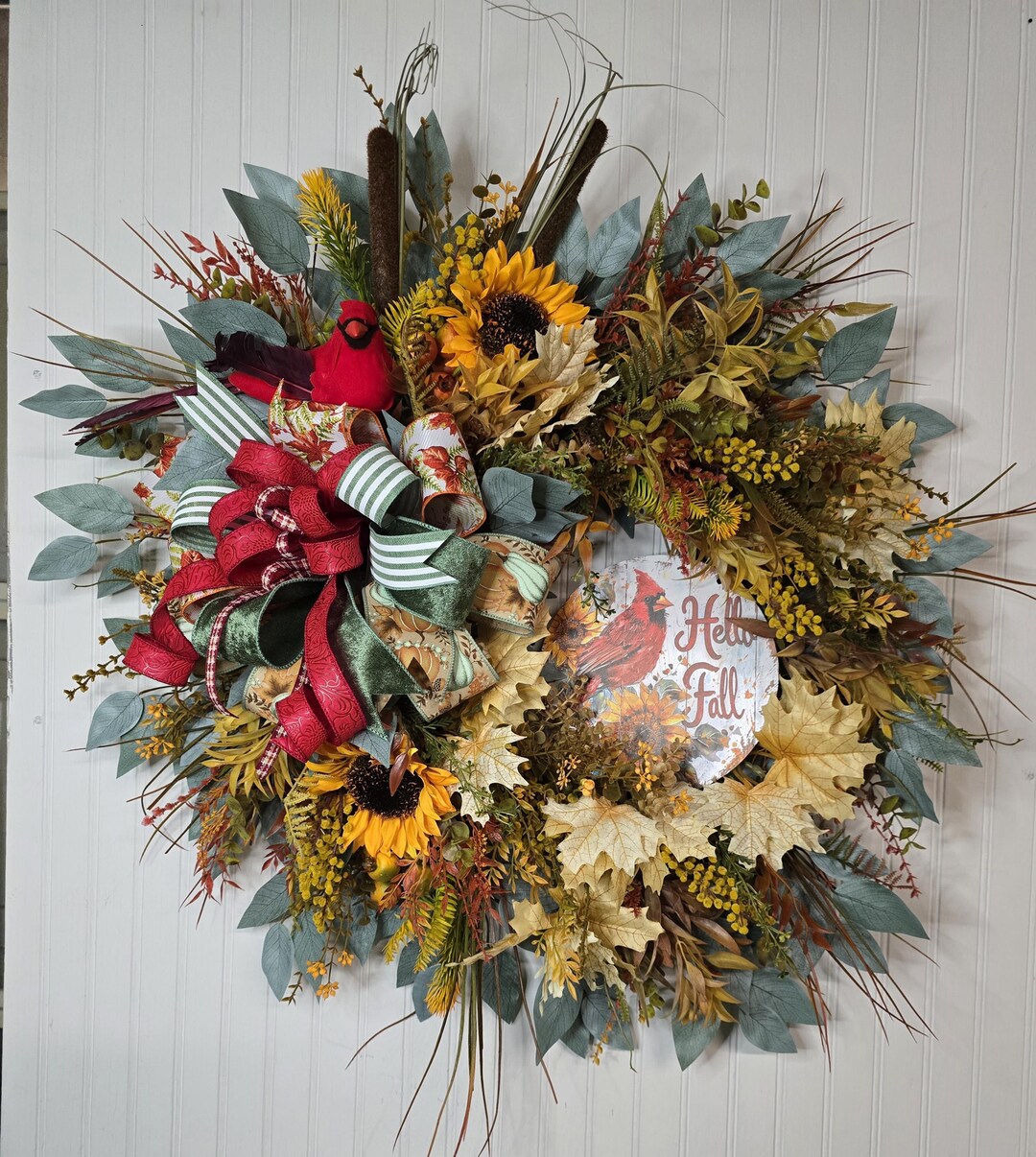 Extra Large Fall Cardinal Wreath: Sunflower & Redbird Door Decor - Etsy