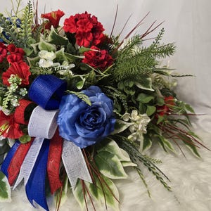 Weather Resistant Patriotic Cemetery Saddle: Red, White & Blue Memorial ...