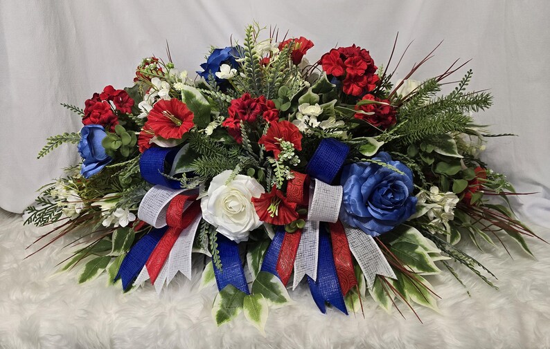 Weather Resistant Patriotic Cemetery Saddle: Red, White & Blue Memorial ...