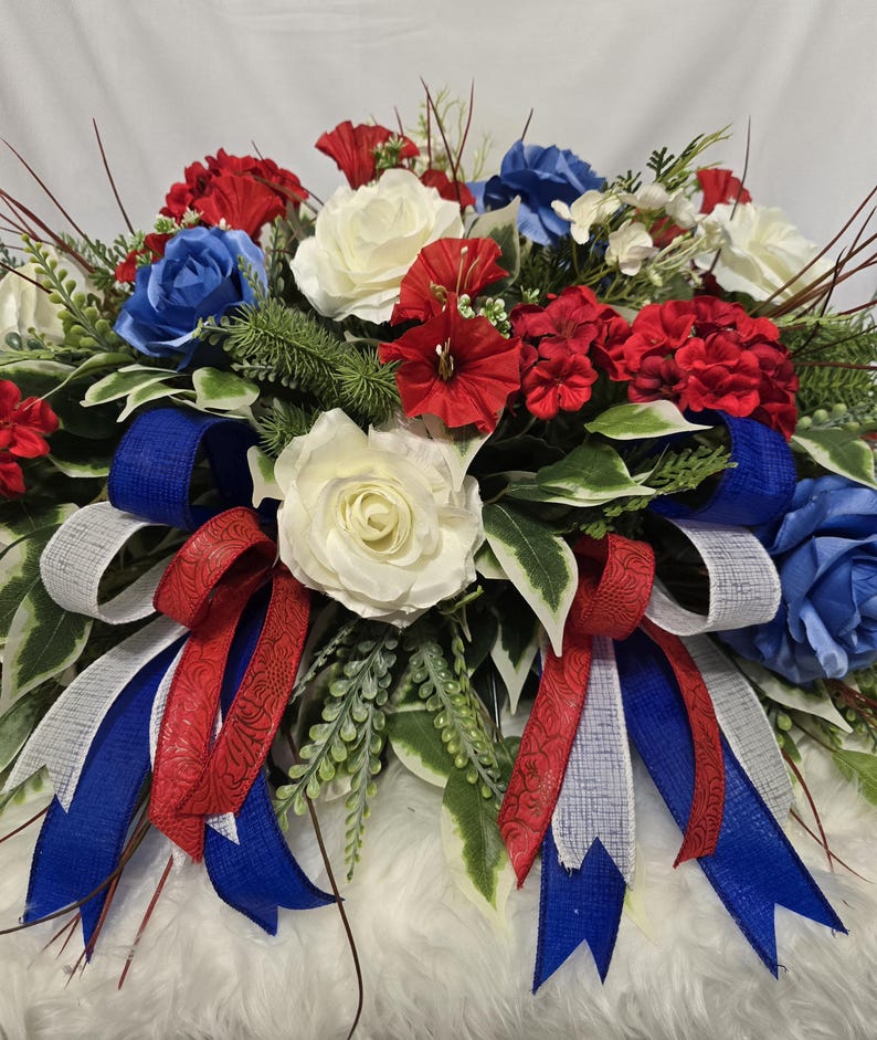 Weather Resistant Patriotic Cemetery Saddle: Red, White & Blue Memorial ...