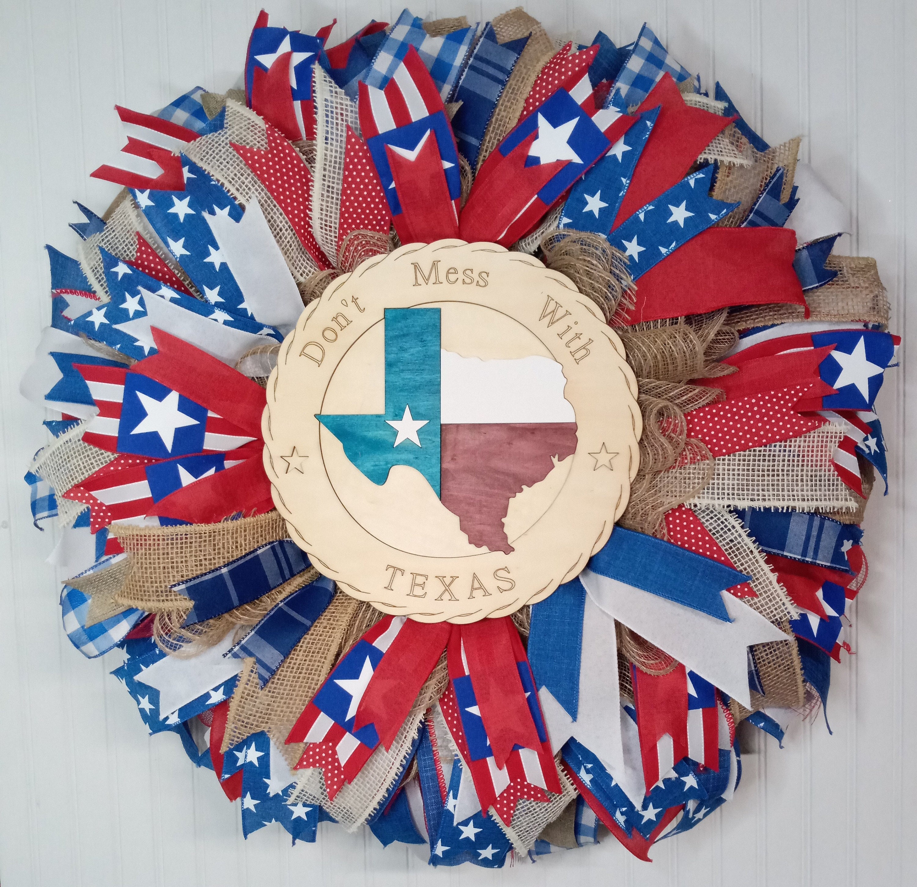 Don't Mess With Texas Deco Mesh Wreath for Front Door, Texas Wreath for ...