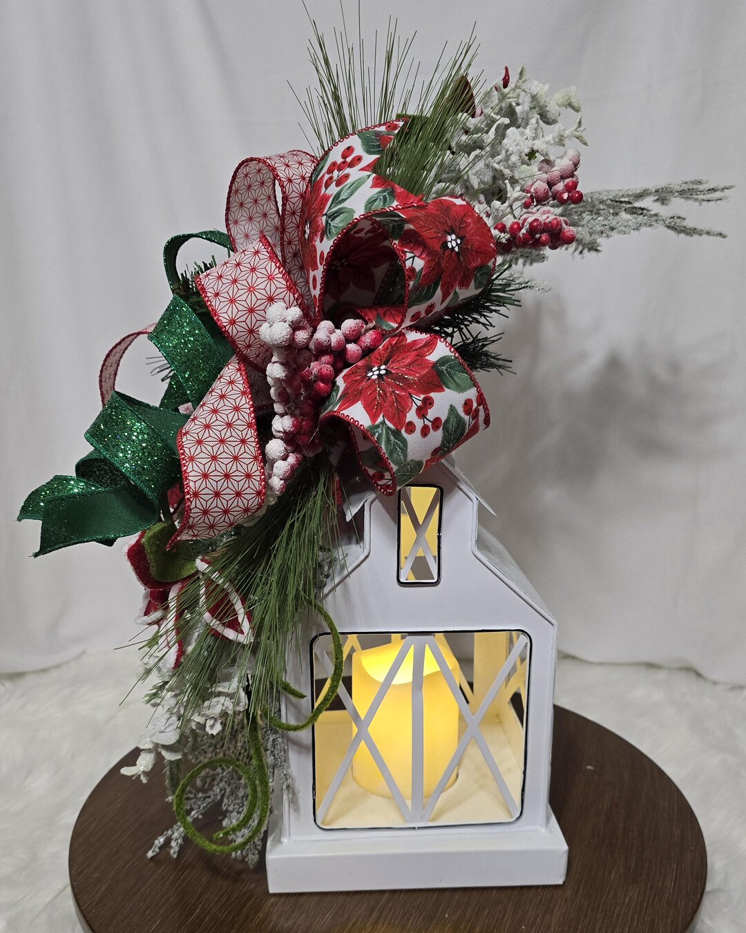 Lighted Church Candle Swag Table Arrangement, Mini Poinsettia Swag for ...