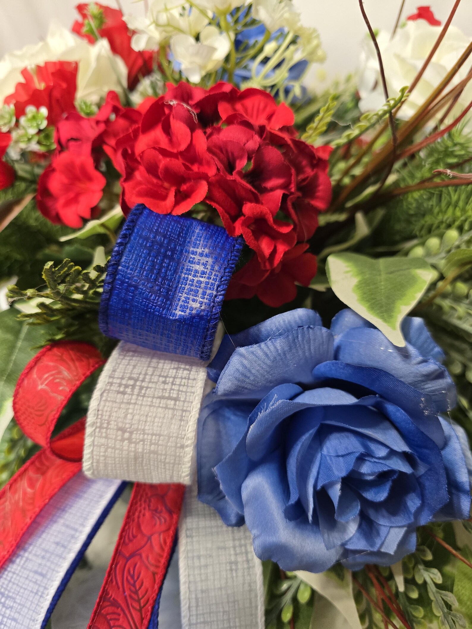 Weather Resistant Patriotic Cemetery Saddle: Red, White & Blue Memorial ...