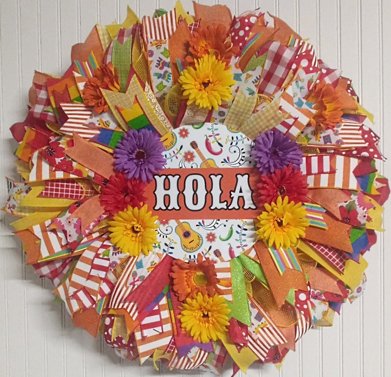 Hola Wreath for Front Door, Spanish Greeting for Front Door, Bright ...